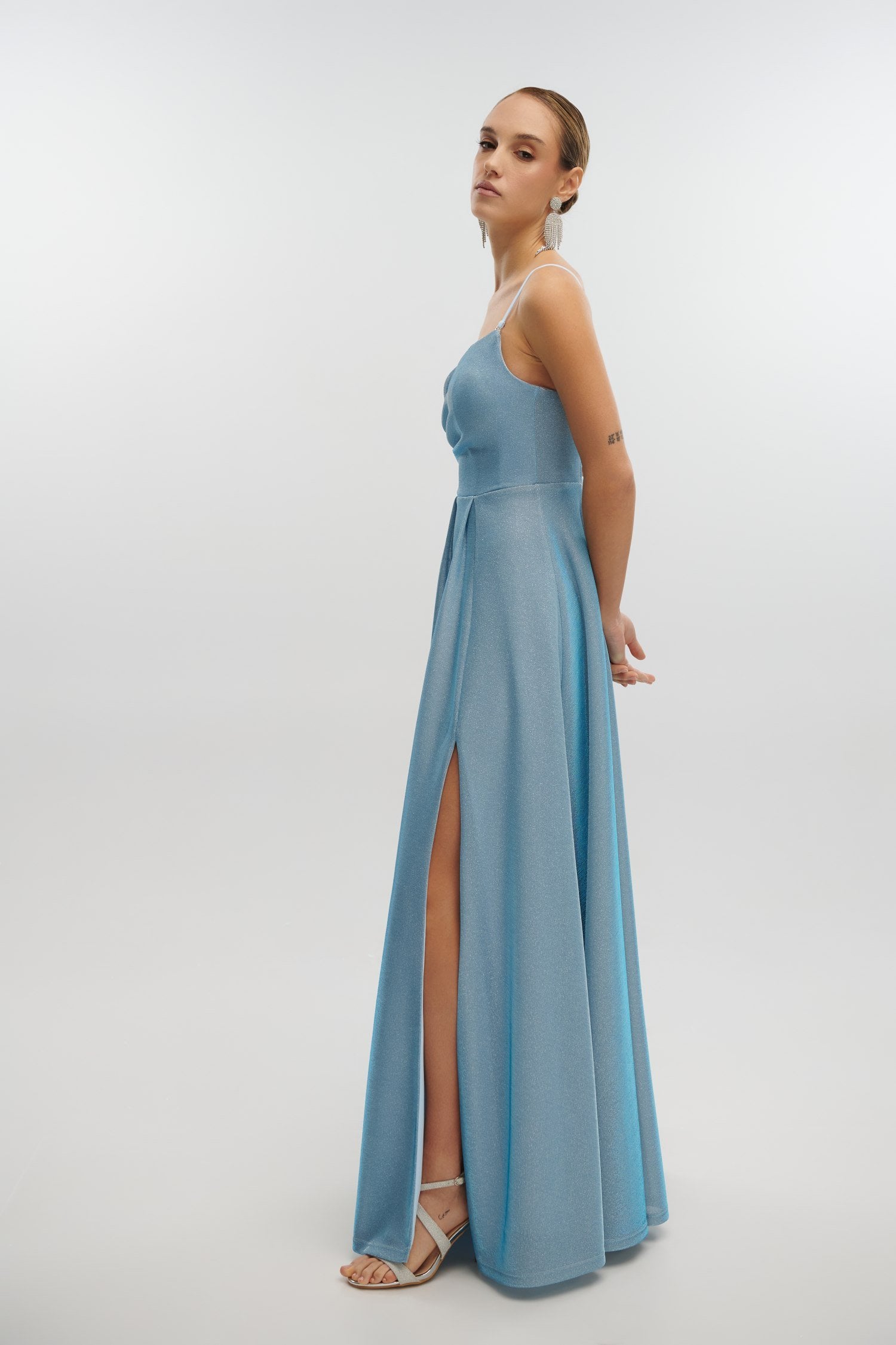 Φόρεμα Maxi Lurex Με Λάμψεις Light Blue - Filippa | ForYouFashion