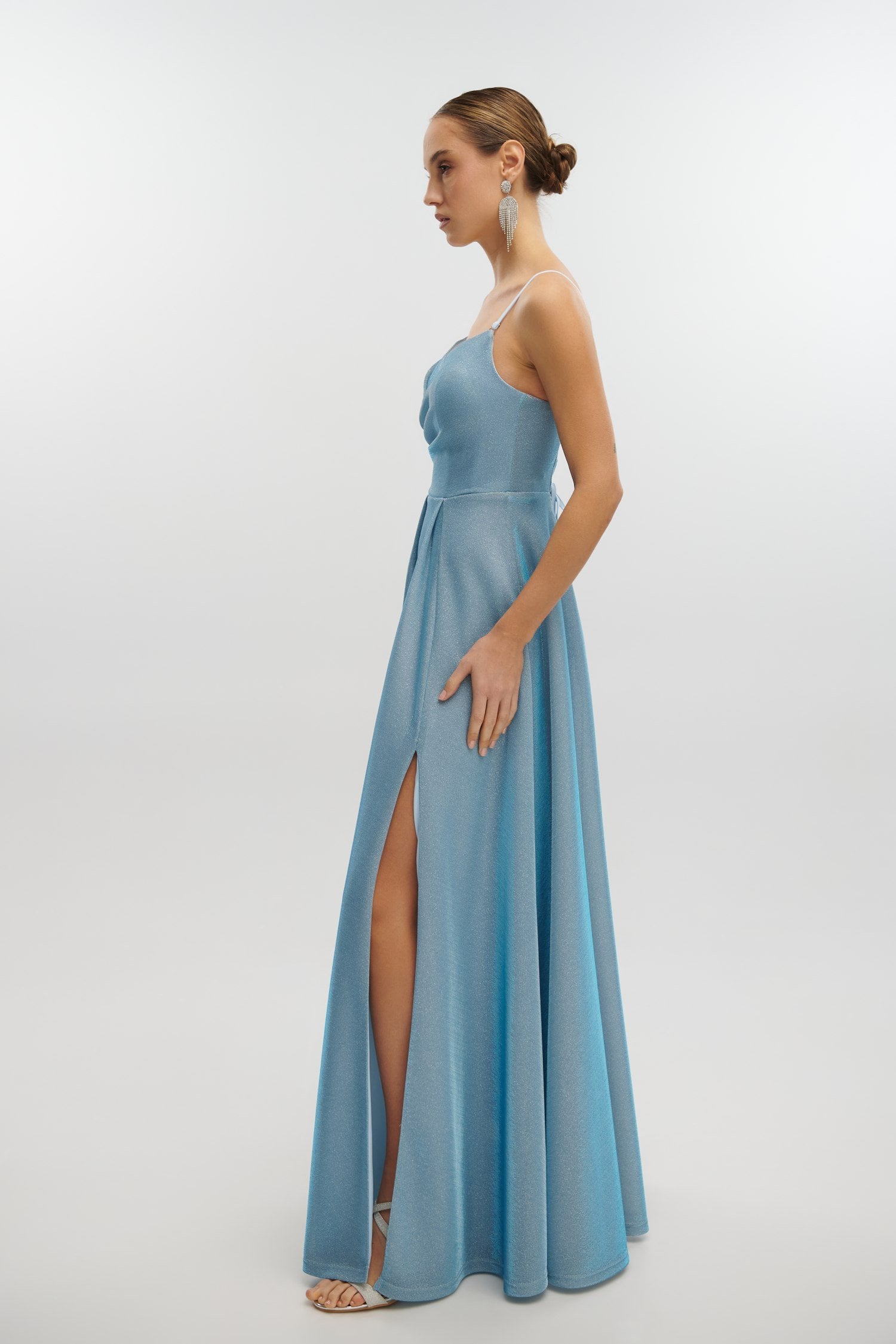 Φόρεμα Maxi Lurex Με Λάμψεις Light Blue - Filippa | ForYouFashion