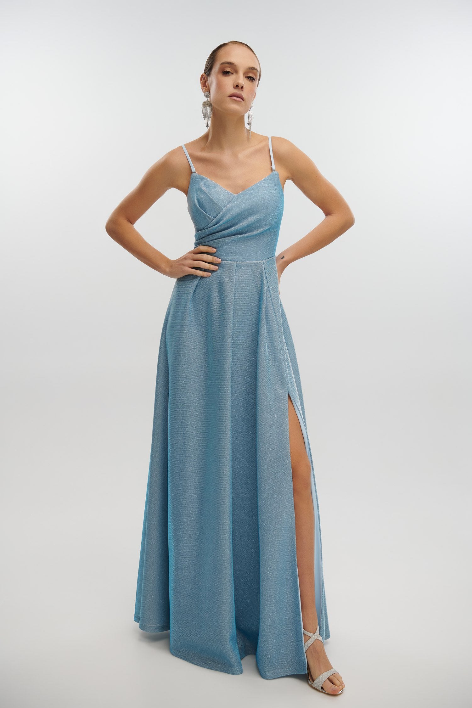 Φόρεμα Maxi Lurex Με Λάμψεις Light Blue - Filippa | ForYouFashion