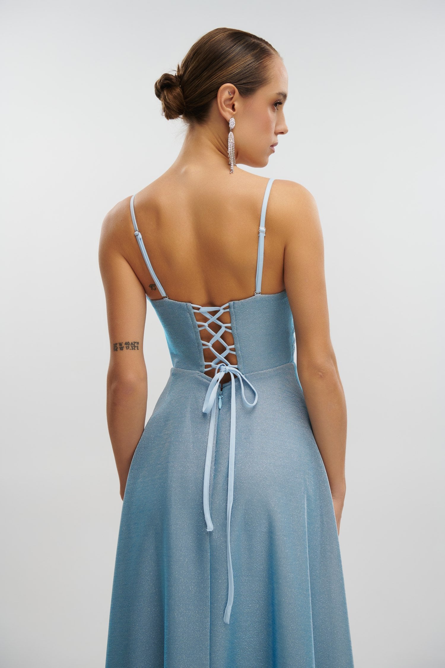 Φόρεμα Maxi Lurex Με Λάμψεις Light Blue - Filippa | ForYouFashion